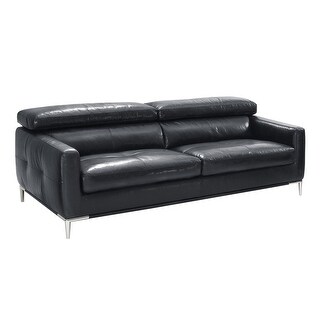 Reno Rya 79 Inch Sofa, Genuine Leather, Adjustable Headrest, Black ...