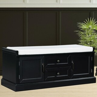 Wooden Storage Bench Cabinet with Removable Cushion, 2 Drawers and ...