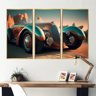 Designart "Close-up Of Classic Retro Car IV" Retro Car Framed Canvas ...