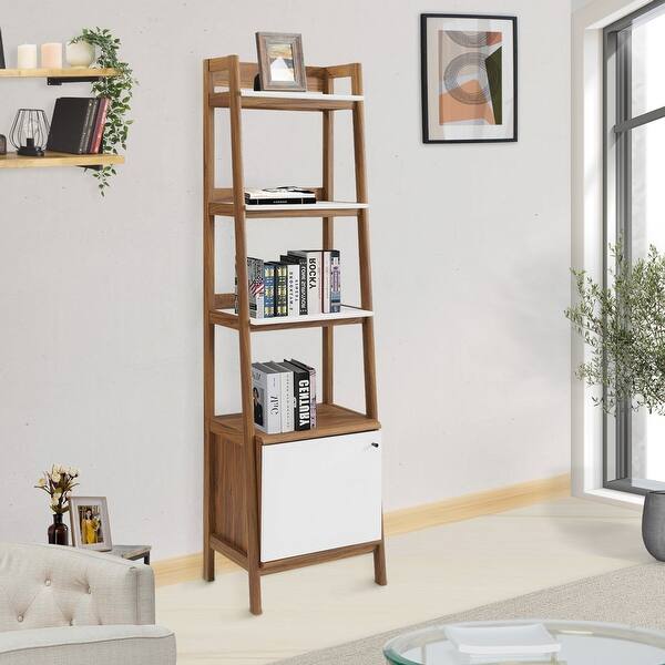 Balsam Sleek 5-Shelf Ladder Two-tone Wooden Bookcase with Storage ...