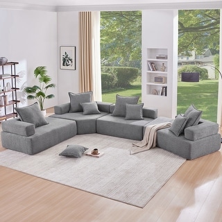 Irregular-shaped Modular Sectional Floor Sofa Set of 4 - Grey - Bed ...