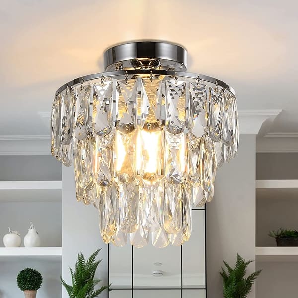 Modern Small Crystal Chandeliers,6 Lights Flush Mount Chandelier - Bed ...