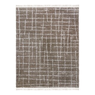 Gertmenian Limmet Banya Modern Abstract Linear Beige/Ivory Fringe Shag ...