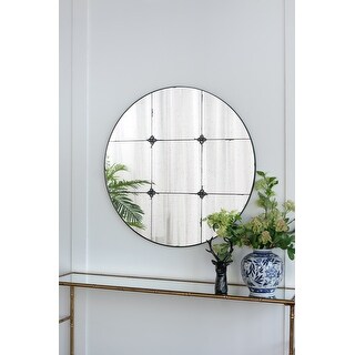 D36" Traditional Decor Style Round Antique Glass Wall Mirror - Black ...