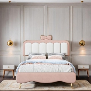 2 size Velvet Princess Bed With Bow-Knot Headboard Platform Bed with ...