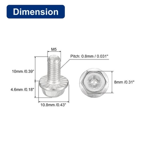 Phillips Hex Head Flange Bolts, 25pcs 304 Stainless Steel Screws ...
