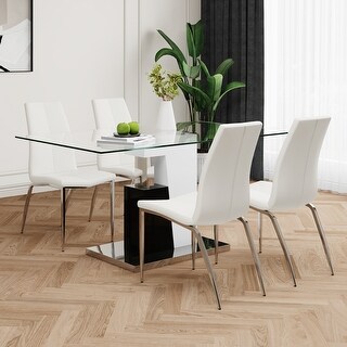 Glass table PU fabric chair electroplated chair legs, solid support ...