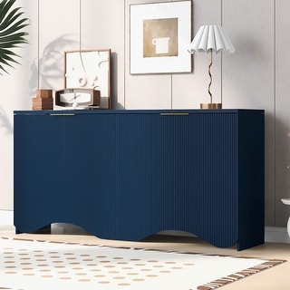 Vertical Stripes and Wavy Design 4-Door Sideboard, with Shelves Storage ...