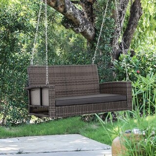 Outdoor 2-Person Wicker Hanging Swing Bench, Porch Swing Chair with Cushions & Two Chains - Bed ...