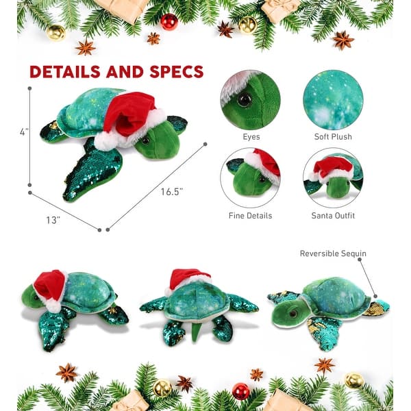 DolliBu Santa Space Sequin Sea Turtle Stuffed Animal Plush with Hat ...