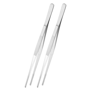 Fine Tweezer Tongs Extra-Long Stainless Steel Non-Slip Kitchen Cooking ...