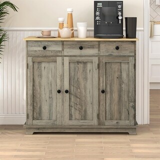 Sideboard with Wood Counter Top with 3 Drawers and Adjustable Shelf ...