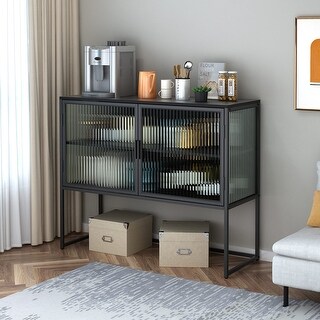 Retro Fluted Glass Sideboard Storage Cabinet Modern Console Table ...