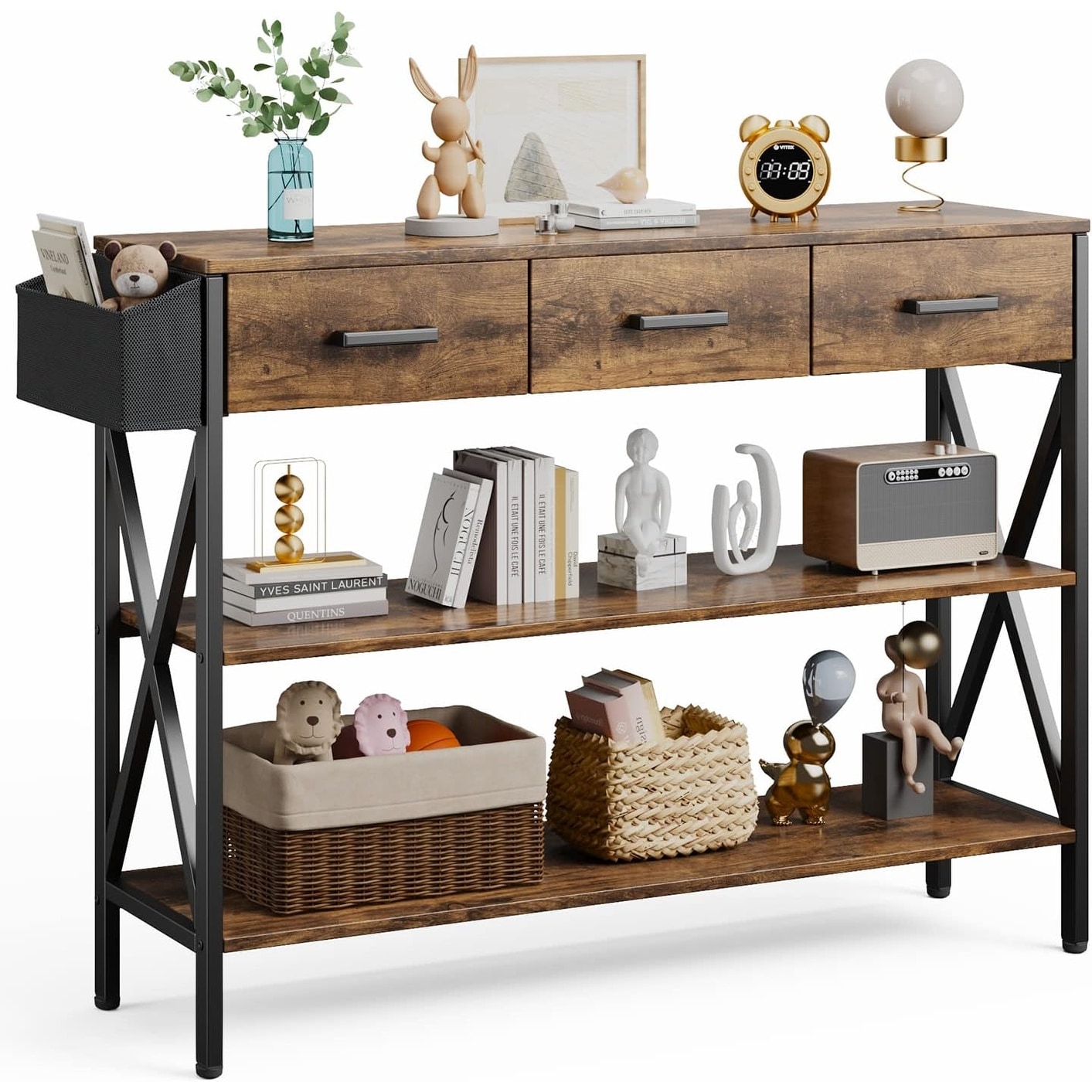 Multi-function Console Table with 2 Drawers, Entryway Sofa Table with 3 ...