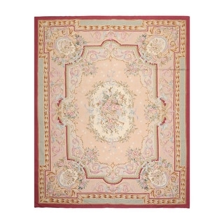 Hand Woven French Aubusson Pale Peach Wool Traditional Oriental Rug - 8 ...