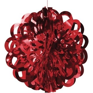 Club Pack of 12 Red Die Cut Hanging Metallic Foil Ball Party ...