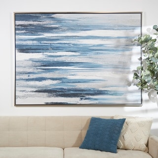 Blue Canvas Abstract Framed Wall Art with Silver Frame - Bed Bath ...
