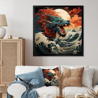 Designart "Japanese Dragon On The Wave Off Kanagawa I" Dragons Wall ...