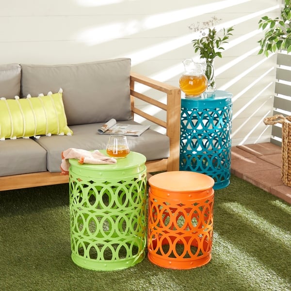 Multi Colored Metal Indoor Outdoor Nesting Accent Table with Carved ...