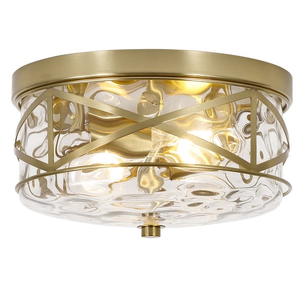 2-Light Flush Mount Glass Ceiling Light with Metal Frame - N/A - On ...