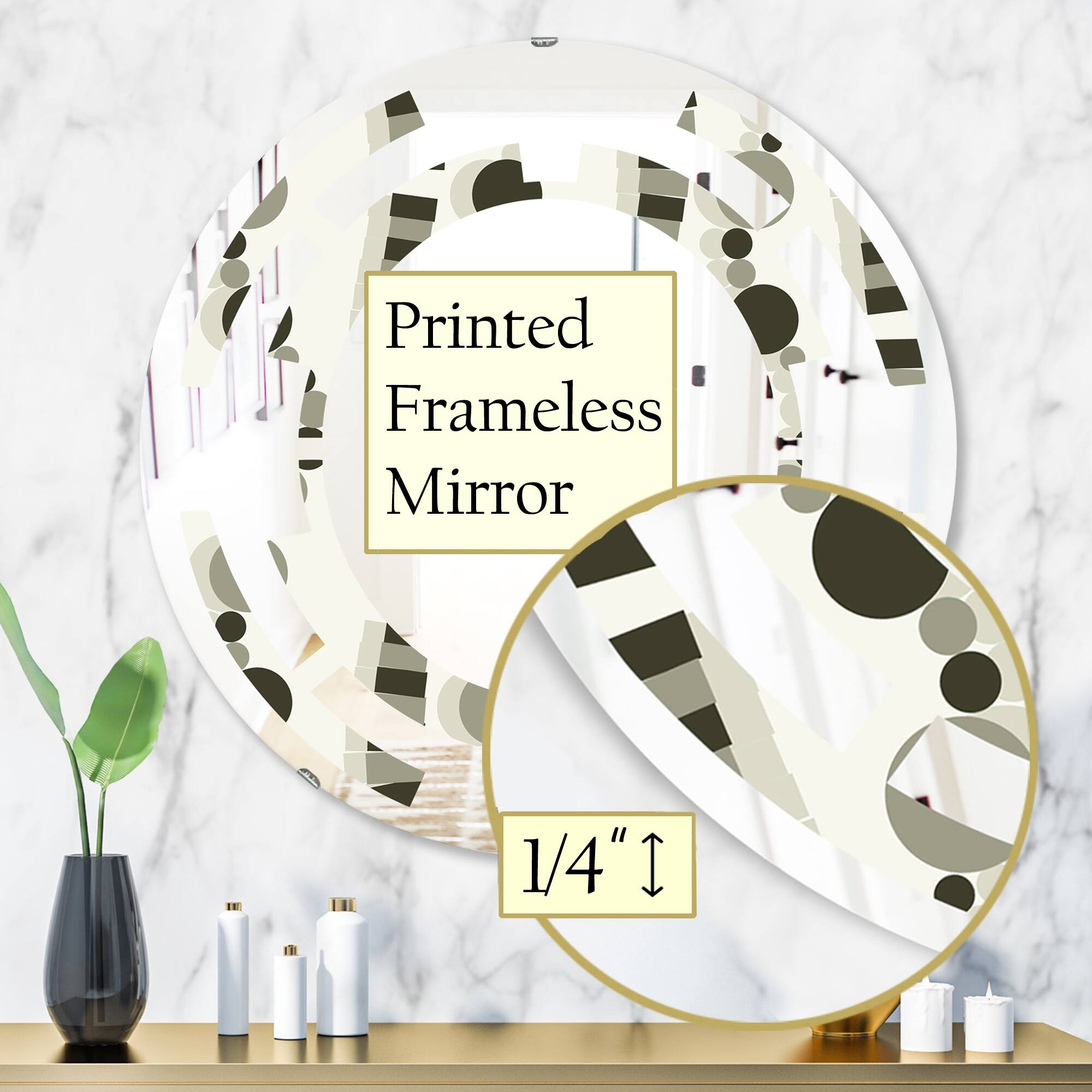 Designart Monochrome Geometric Pattern Vi Printed Modern Round Or