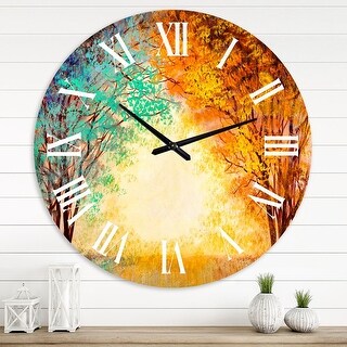 Designart 'Autumn Colored Forest Treescape IX' Farmhouse wall clock ...