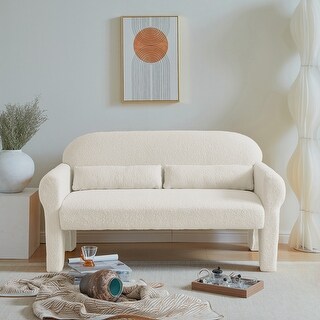Lambs Wool Fabric Loveseat Modern 2 Seater Sofa with Lumbar Pillows and ...