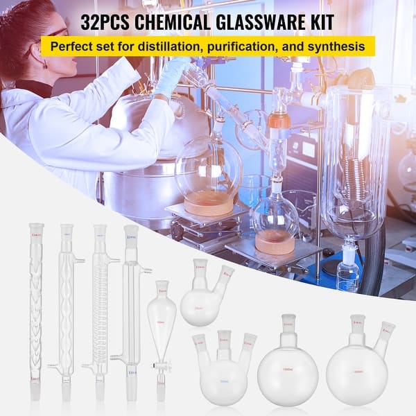 New Chemistry Lab Glassware Kit with 24/40 Glass Ground Joints 32pcs ...