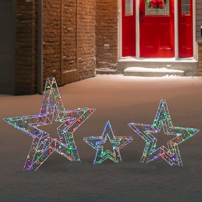 Set of 3 LED Lighted Color Changing Stars Outdoor Christmas Decorations ...