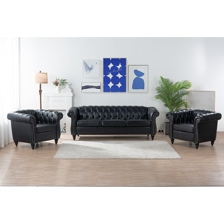 3-Piece PU Leather Sofa Set with 3-Seater and 2 Single Sofas - Bed Bath ...