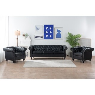 Black 3-Piece PU Leather Sofa Set with 3-Seater and 2 Single Sofas - Bed Bath & Beyond - 40917820