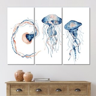 Designart "Blue Squids On White" Nautical & Coastal Canvas Wall Art ...