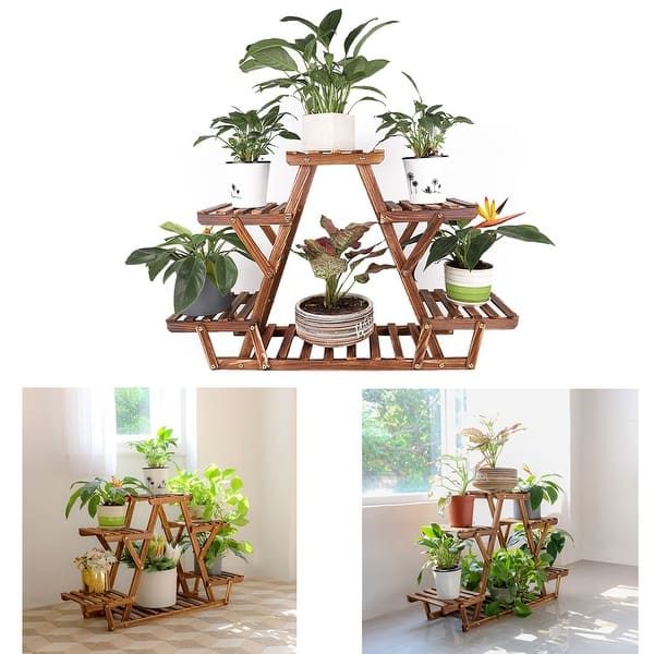 6 Tiered Triangle Wood Plant Stand Corner Flower Shelf Indoor Outdoor ...