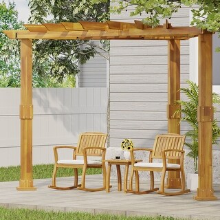 Lucca Cream and Teak Acacia Wood Outdoor 3 Piece Rocking Chair Chat Set ...