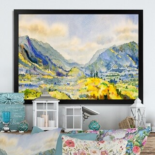 Designart "Panorama Mountain Landscape Painting" Traditional Framed ...