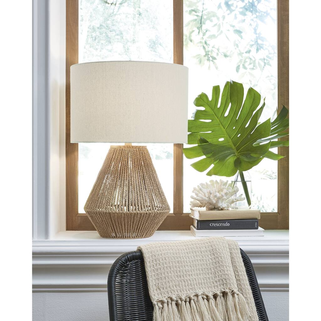 Ashley Furniture Clayman Natural & Brown Paper Table Lamp - 16"W x 16"D ...