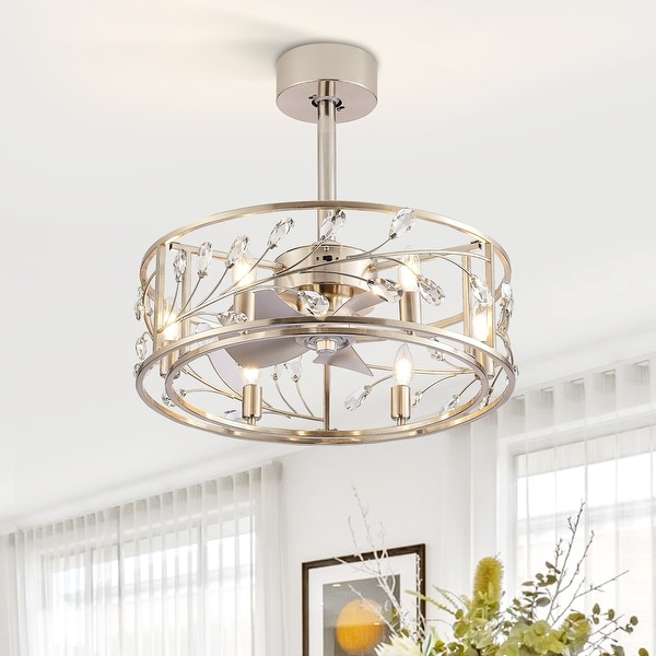 20" Gold Caged Farmhouse Crystal Ceiling Fan Light - On Sale - Bed Bath ...
