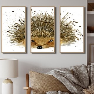 Designart "Hedgehog Watercolor" Animal Framed Art Set of 3 - 4 Colors ...