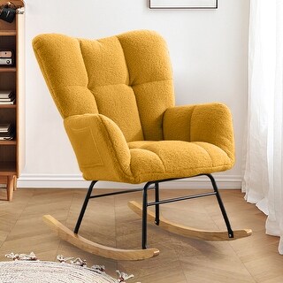 Yellow Modern 26.37" High Back Upholstered Buttons Tufted Rocking Chair ...