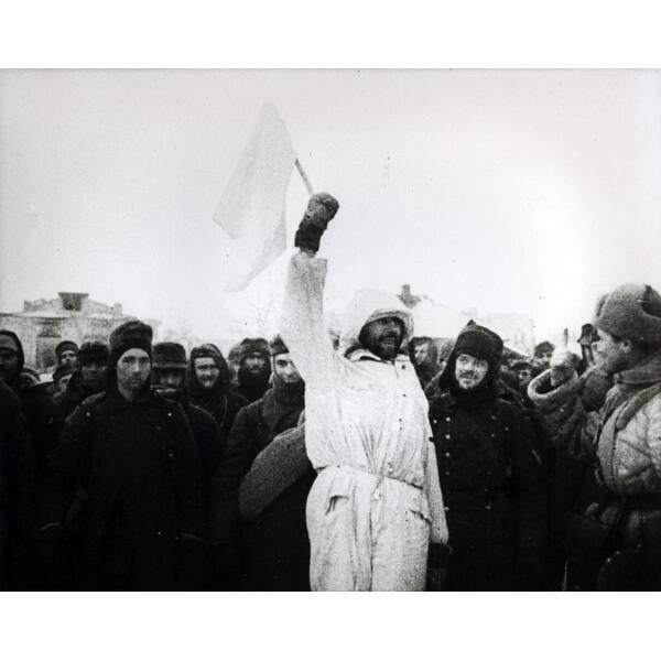 A German officer holding a white flag after the Battle of Stalingrad ...