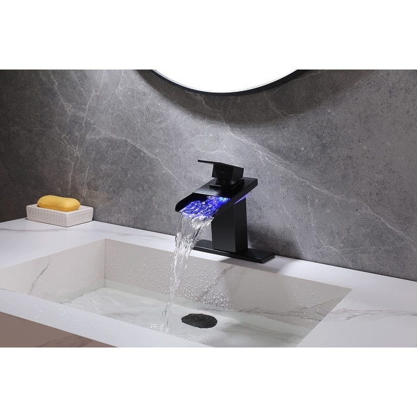 Matte Black Waterfall 3 Color LED Single Handle Bathroom Sink Faucet ...