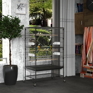 52-inch Wrought Iron Flight Bird Parakeet Parrot Cage with Rolling ...