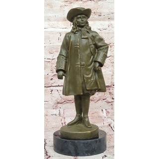 Bronze Historical Figure William Penn Statue With Hat On Marble Base ...