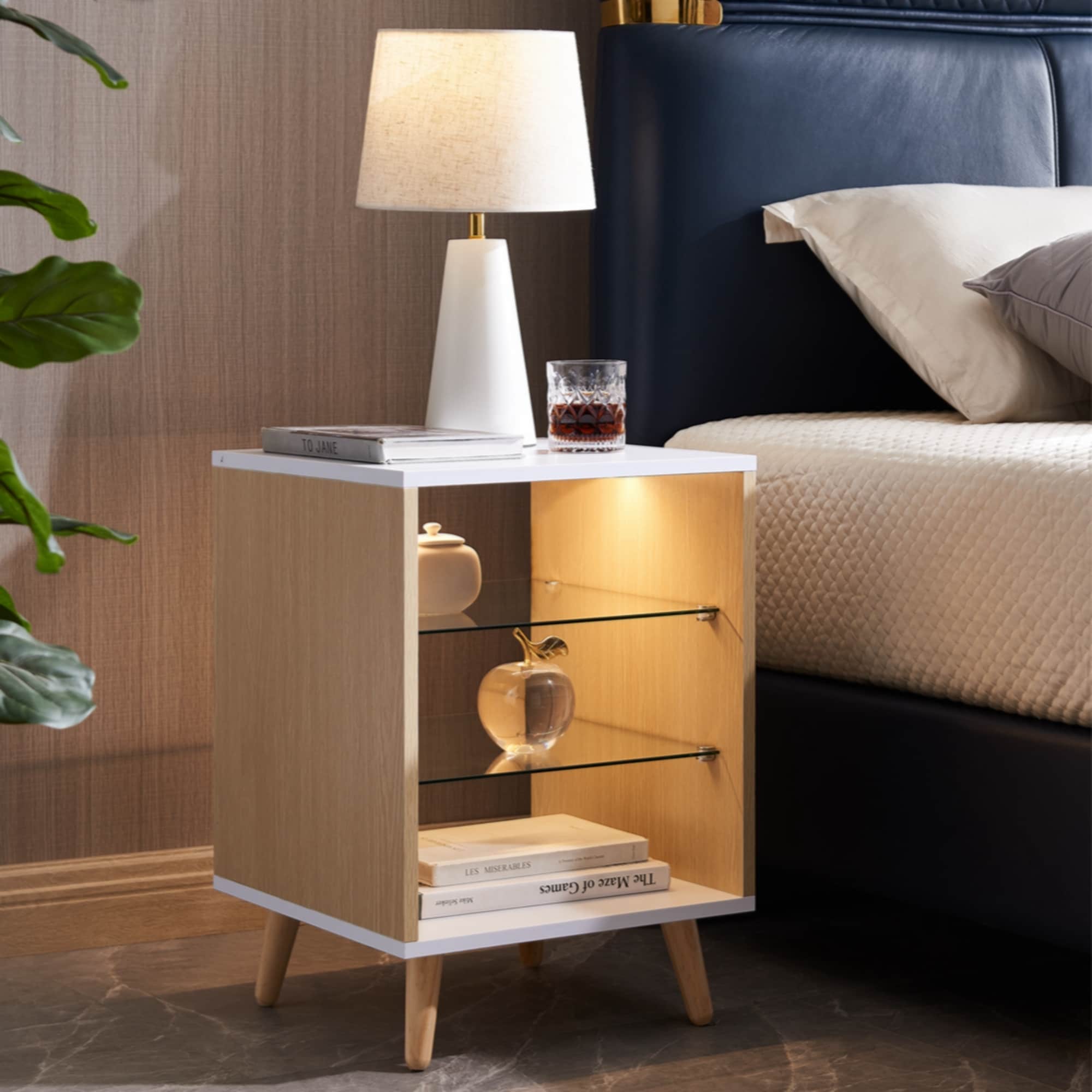 Modern Nightstand with 3 Drawers, White Gold Bedside Table for Bedroom ...