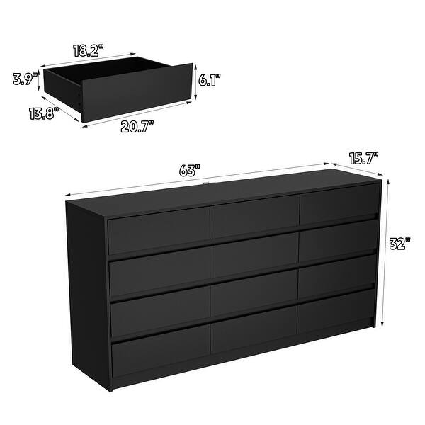 12-Drawer Cabinet Dresser for Bedroom (63" W x 15.7" D x 32" H) Chest ...