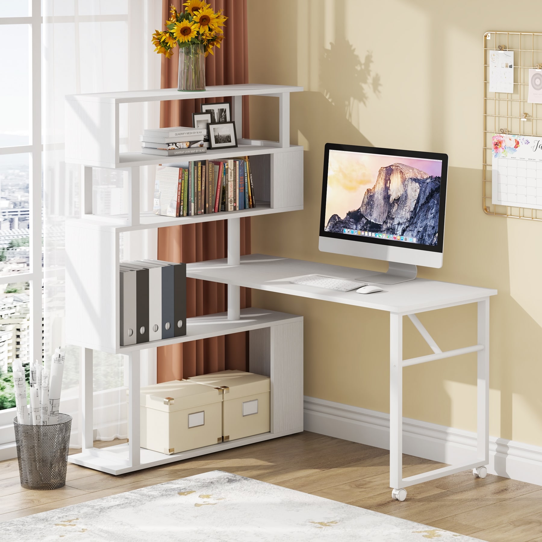 Rotating L Shaped Desk With Bookshelf | atelier-yuwa.ciao.jp