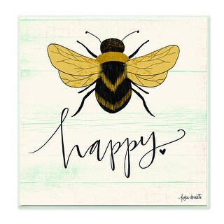 Stupell Bee Happy Yellow Green Family Word Design,12x12, Wood Wall Art ...