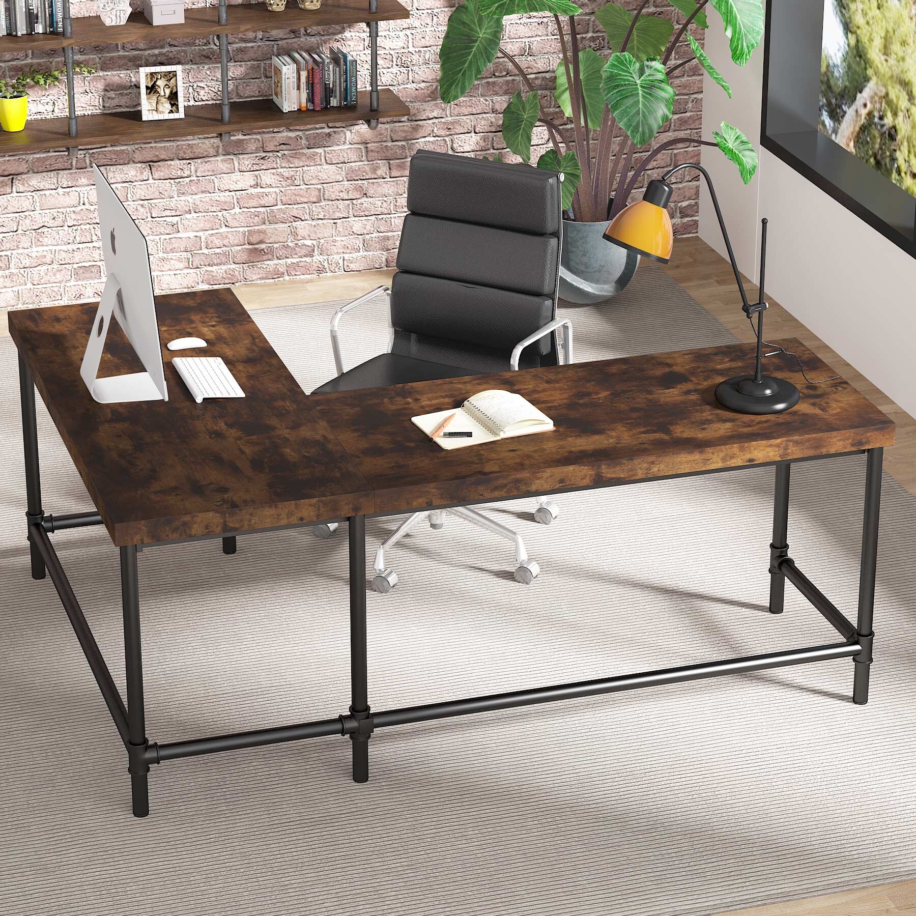 Metal and wood l shaped desk store