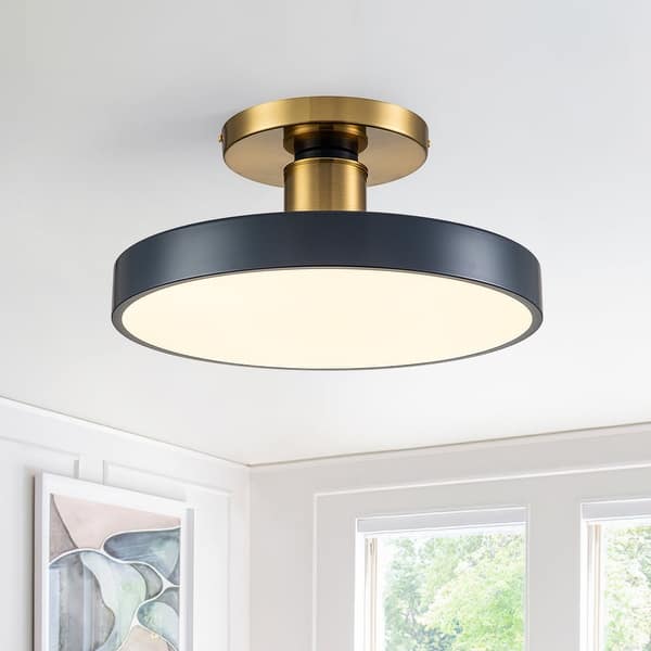 Modern Blue Round LED Semi Flush Ceiling Light - Blue + Brass - Bed ...
