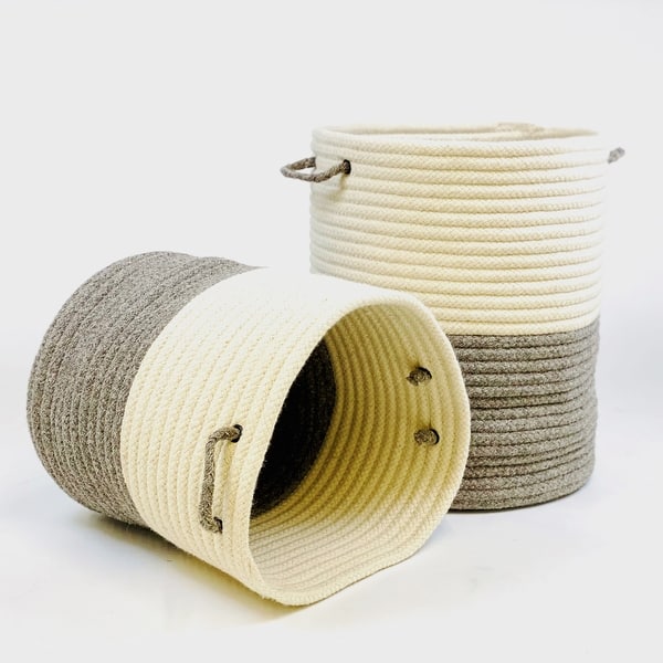 100% All-Natural Wool 2-Tone Woven Hamper Basket. Multi Use. Soft ...